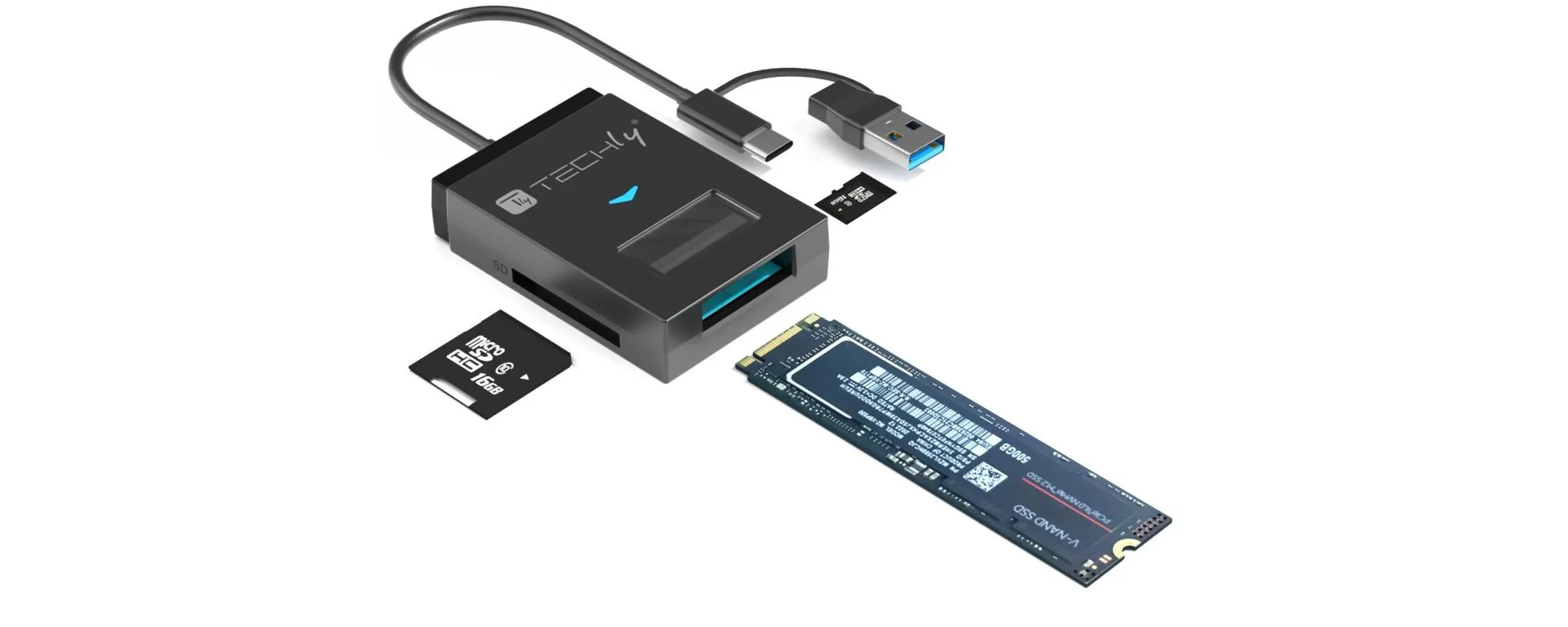 Adattatore da USB-A/USB-C a NVMe/SATA M.2 con lettore schede SD/TF ...