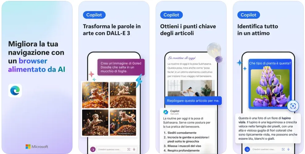 Microsoft Edge è un Browser AI su App Store e Play Store