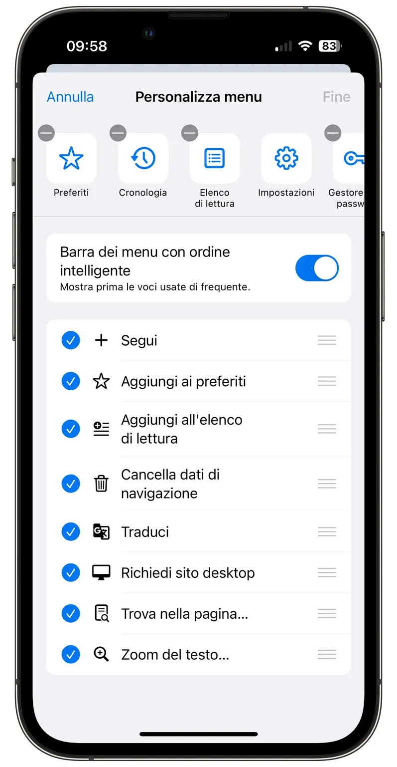 Google Chrome: personalizzare la barra dei menu su iPhone e iPad