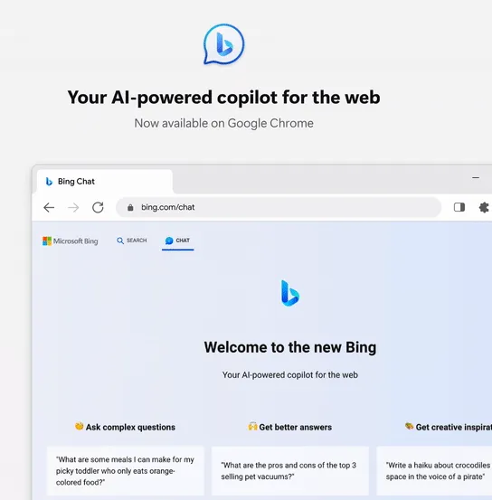 Bing Chat è ora disponibile anche su Google Chrome per desktop